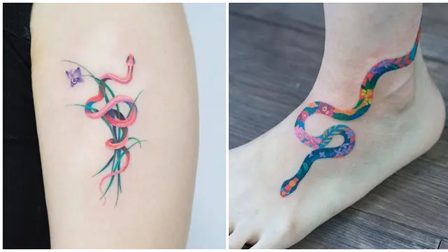 Bukan Hitam, 6 Potret Tato Bentuk Ular Warna-Warni Ini Jauh dari Kata ...