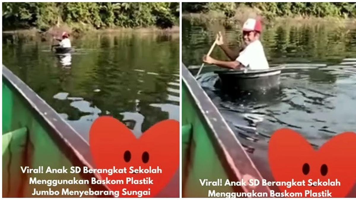 Viral Anak SD di Papua Pergi ke Sekolah Seberangi Sungai Pakai Ember, Bikin Salut - Hot Liputan6.com