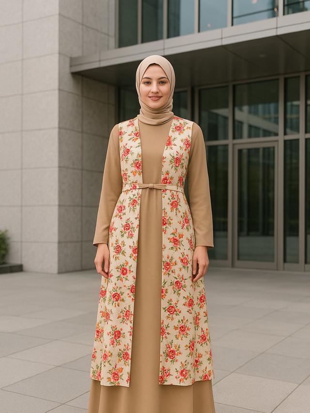 7 Model Gamis dengan Outer Motif Bunga