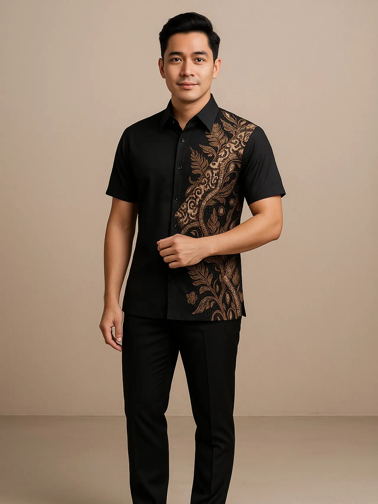10 Model Baju Batik Pria Kombinasi Hitam, Ini Padu Padan yang Bikin ...