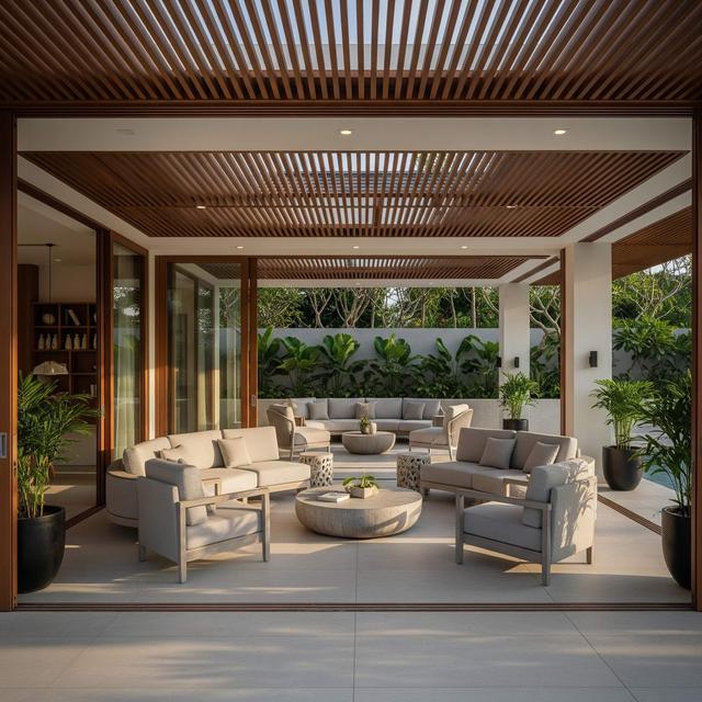 7 Inspirasi Desain Teras Menyatu Ruang Tamu Semi Outdoor, Estetik, Cozy ...