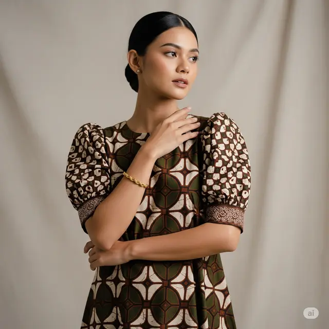 9 Model Dress Batik Lengan Puff Brokat Elegan, Style Ibu Muda di 2025 ...