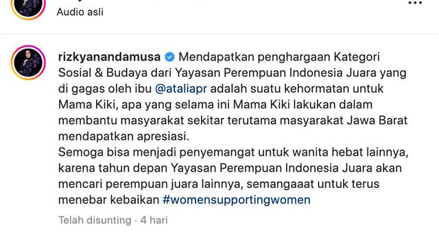 Rizky Ananda Musa Raih Penghargaan Perempuan Indonesia Juara 2023, Terima Piala dari Atalia ...