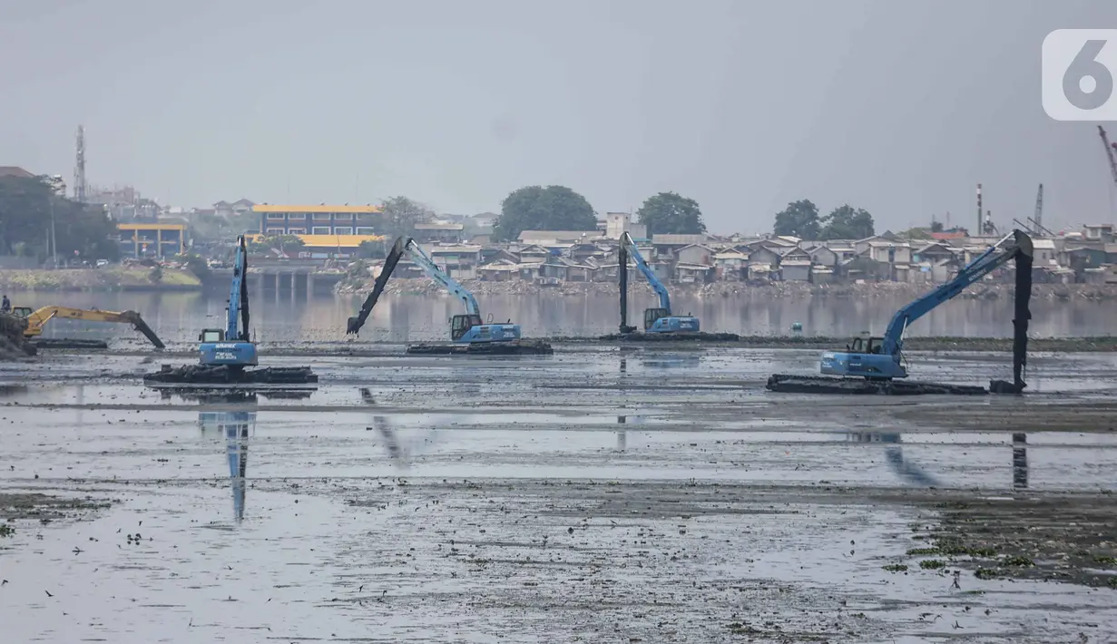 FOTO: Alat Berat Keruk Lumpur Waduk Pluit - Foto Liputan6.com