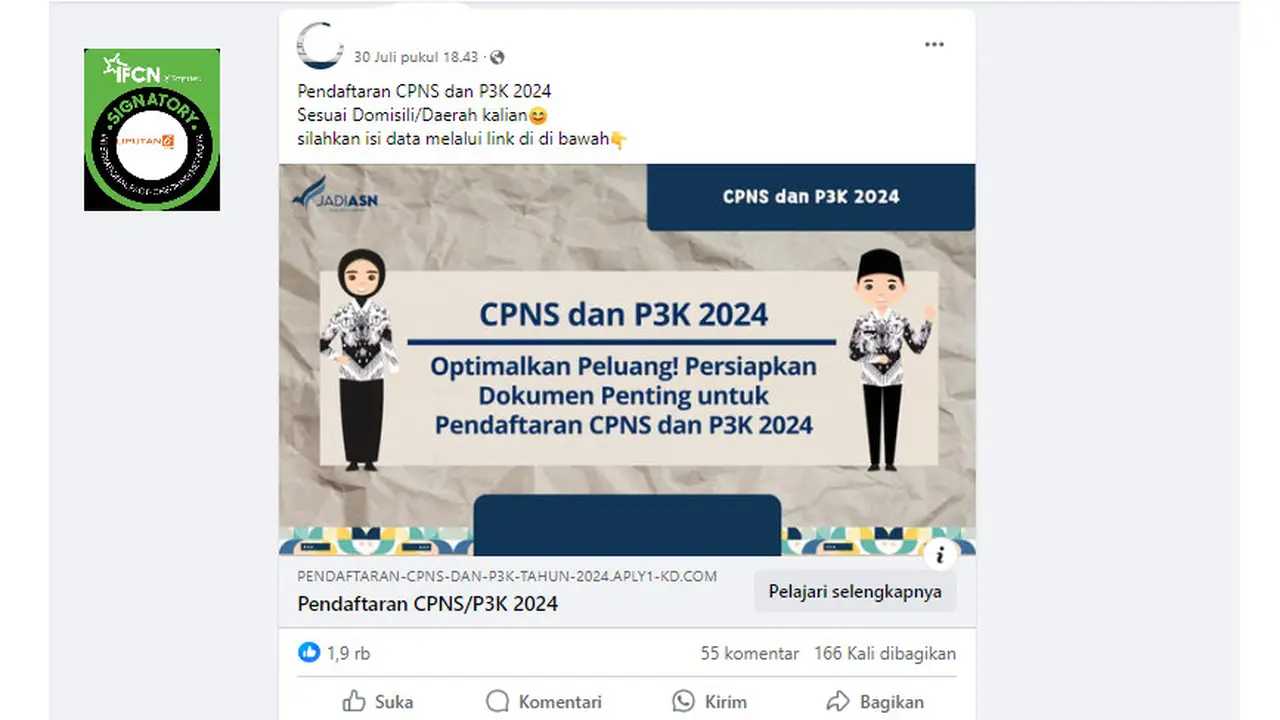Cek Fakta: Link Pendaftaran CPNS dan P3K 2024 Ini Tidak Benar - Cek Fakta Liputan6.com