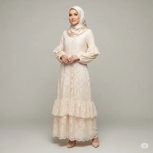 11 Gamis Brokat Lengan Balon Terbaru Tren 2025, Model Modern dan Elegan ...