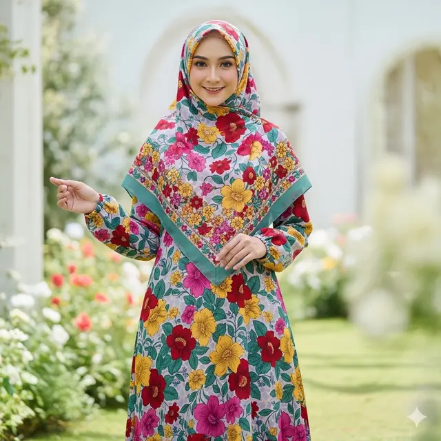 7 Inspirasi Model Gamis Syari Motif Bunga Cantik untuk Tampil Feminim ...