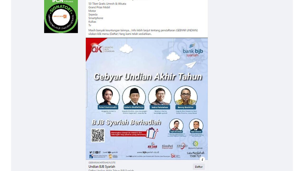 Cek Fakta: Tidak Benar Bank BJB Syariah Bagikan Hadiah Gebyar Undian ...
