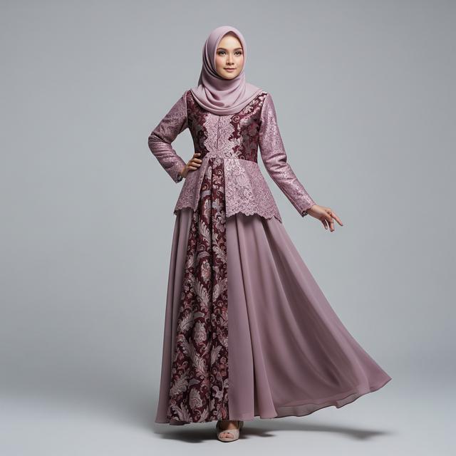 7 Tren Model Gamis Batik Brokat Dusty Lilac Terbaru untuk Ramadan 2026 ...