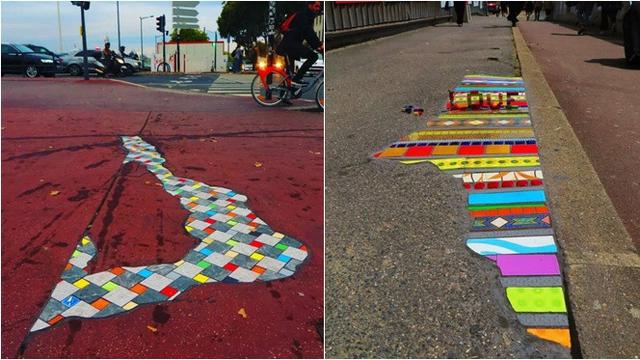 6 Potret Trotoar Berlubang Dijadikan Karya Seni Mozaik, Estetik Banget ...