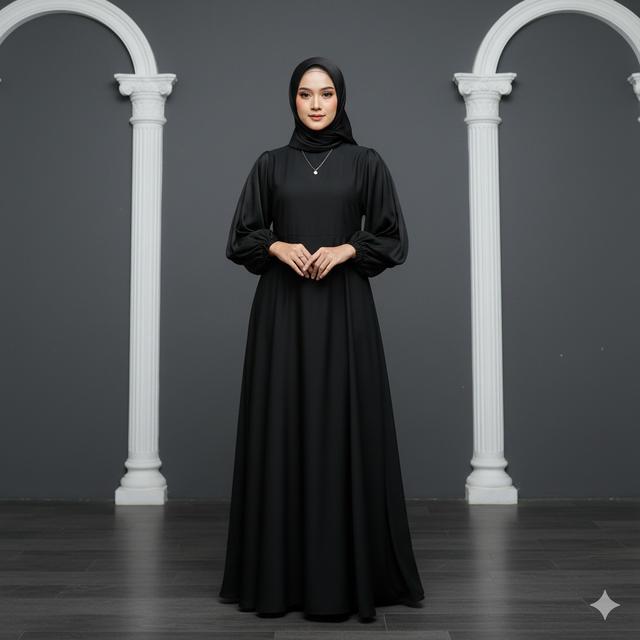 7 Model Gamis Hitam Lengan Balon yang Lagi Trend, Bikin Tampilan Elegan ...