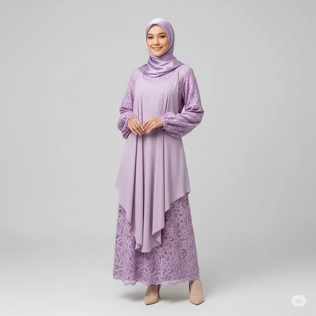 11 Gamis Brokat Lengan Balon Terbaru Tren 2025, Model Modern dan Elegan ...