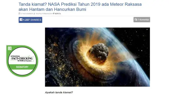 [Cek Fakta] Meteor Raksasa akan Hantam Bumi pada 2019? - Cek Fakta ...
