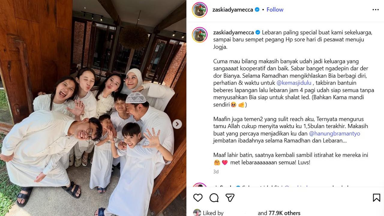 Zaskia Adya Mecca Berterima Kasih pada Keluarga, Tak Henti Dukung ...