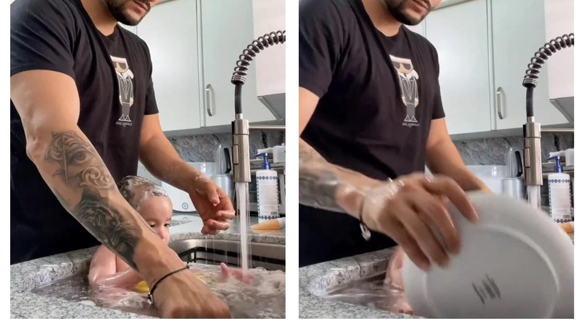 Mandikan Bayinya Sambil Cuci Piring, Pria Ini Tuai Pro Kontra - Hot ...