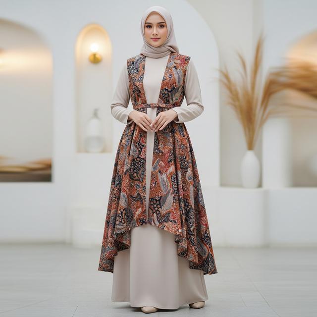 8 Model Gamis Batik Kombinasi Vest yang Sedang Viral, Cocok untuk ...