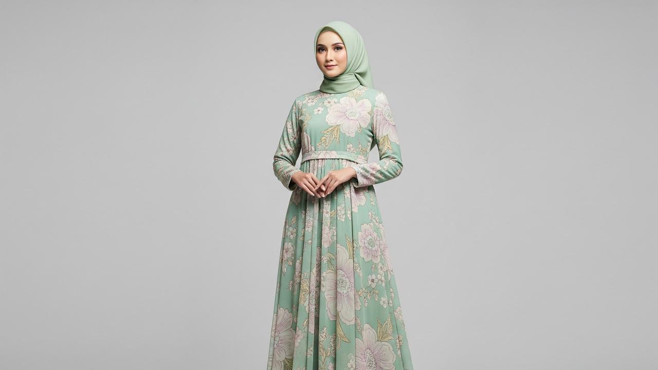8 Model Gamis Motif Bunga Pastel Elegan untuk Pengajian, Anggun dan ...