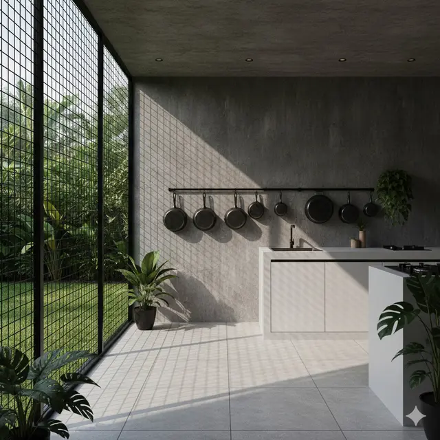 10 Dapur Minimalis Terbuka di Halaman Belakang dengan Keramik Polos ...