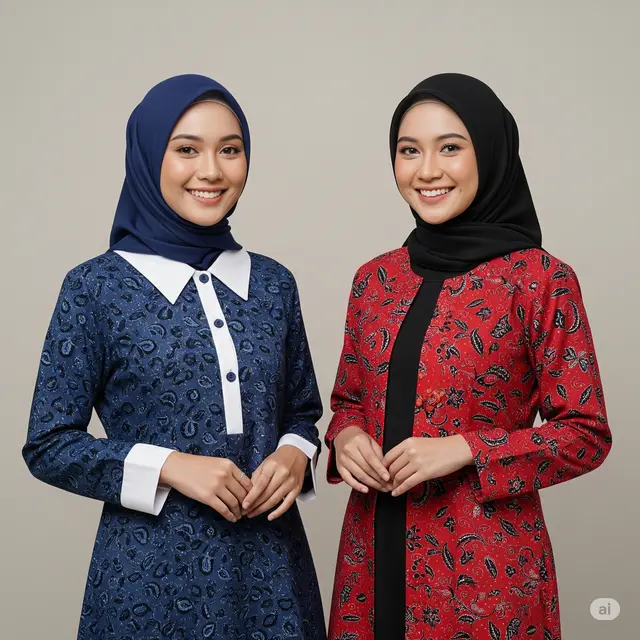 10 Model Busana Muslim Batik Kombinasi Polos yang Elegan dan Modern ...