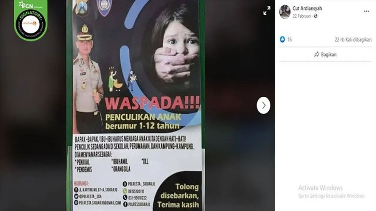 Cek Fakta: Hoaks Poster Waspada Penculikan Anak di Sidoarjo - Cek Fakta ...
