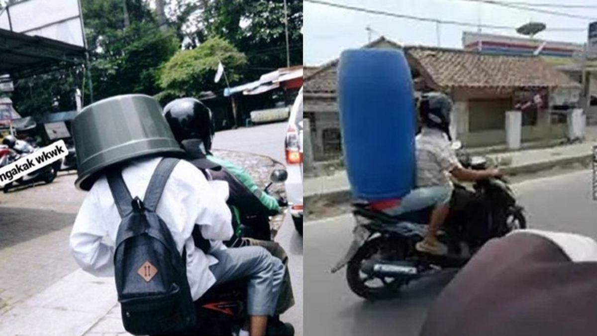 6 Aksi Nyeleneh Orang Pakai Helm dari Ember Ini Bikin Ngakak - Hot ...