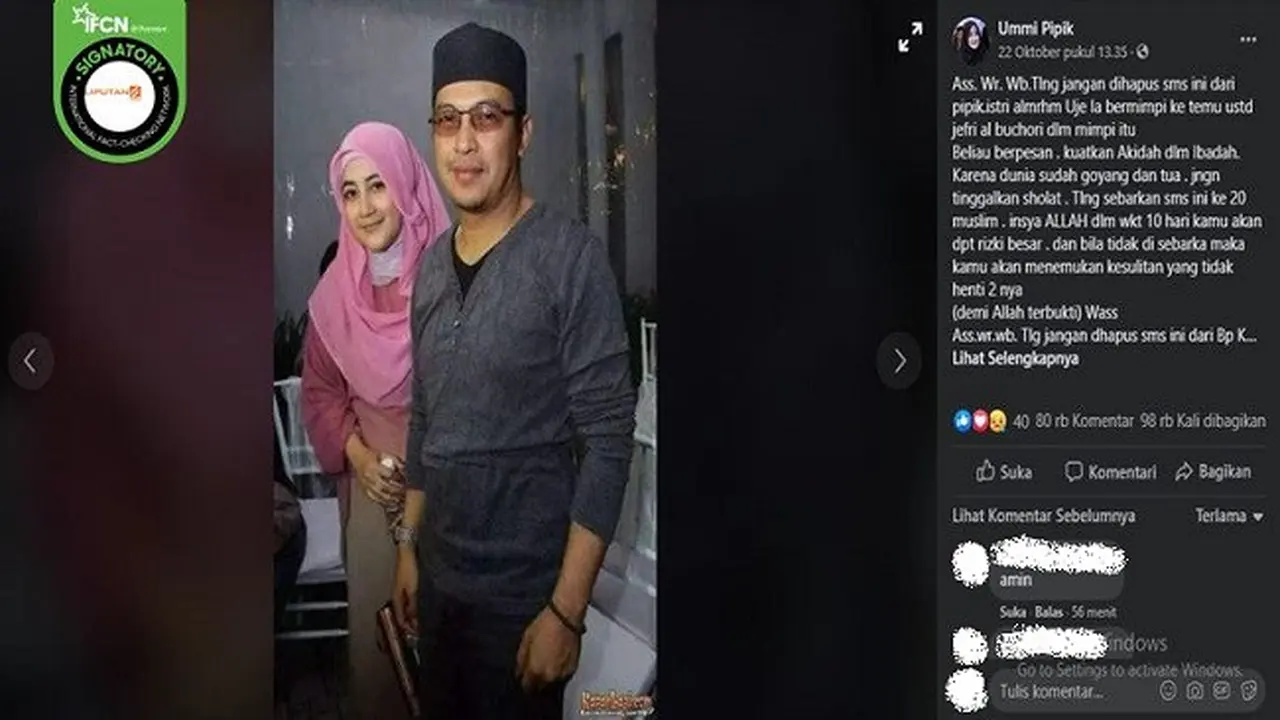 Cek Fakta: Hoaks Akun Facebook Mencatut Umi Pipik - Cek Fakta Liputan6.com