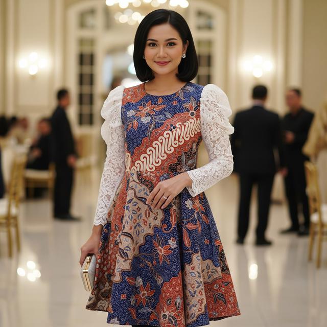 9 Model Tunik Batik Kombinasi Brokat Lengan Puff untuk Acara Semi ...