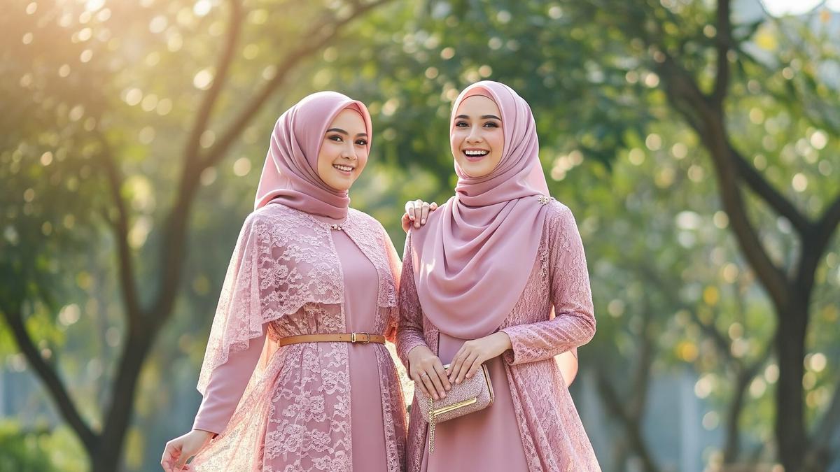 8 Model Gamis Dusty Pink Kombinasi Lace Modern 2025, Stylish & Syar'i ...