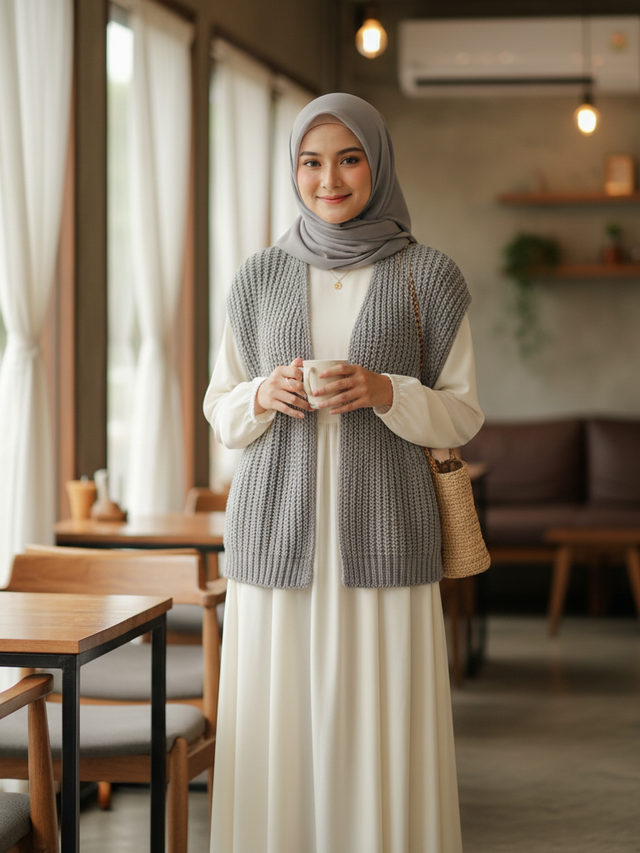 7 Model Gamis Terbaru Kombinasi Rompi, Tampil Modis dan Elegan untuk ...
