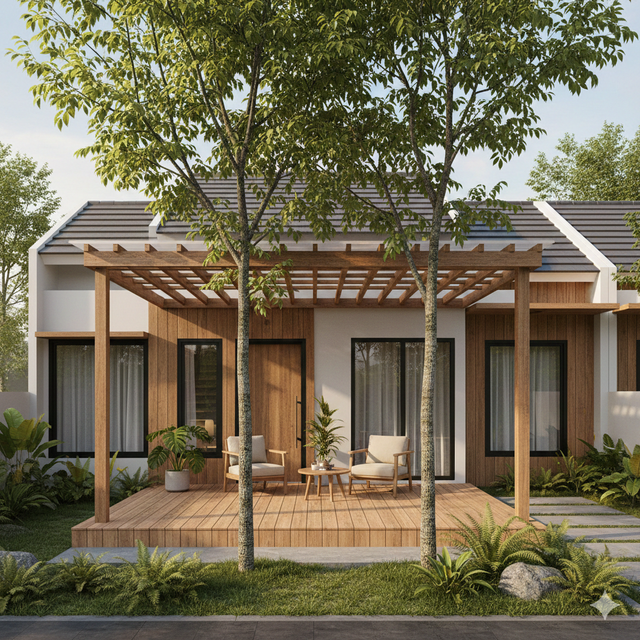 7 Model Rumah Japandi dengan Teras Mini dan Ketapang Kencana