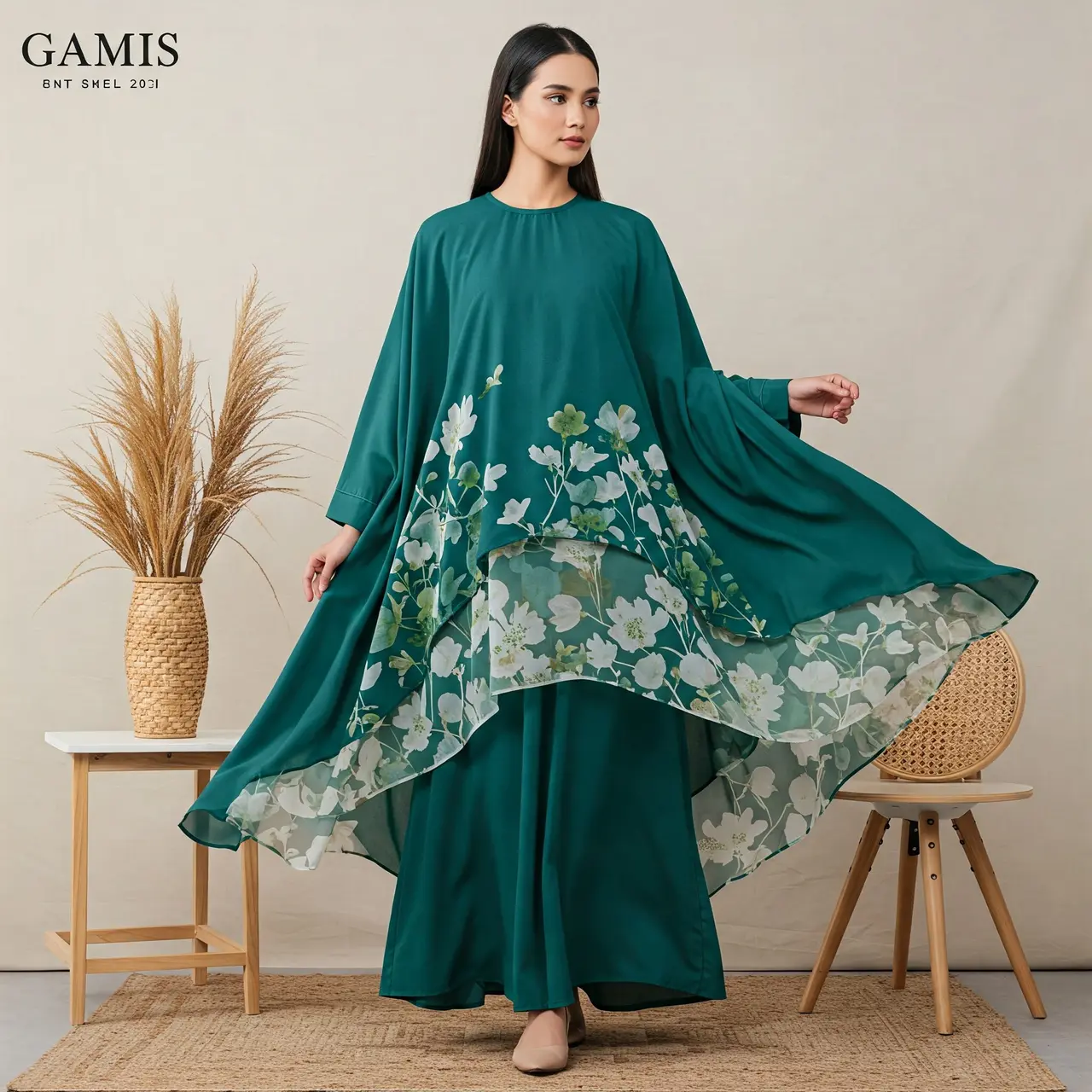 12 Model Gamis Simple tapi Mewah Motif Bunga, Kenakan Desain Ini Untuk ...