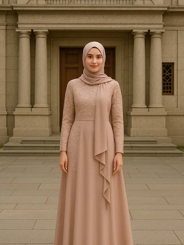 10 Model Gamis Brokat Selendang Bahu, Buat Penampilan Makin Anggun dan ...