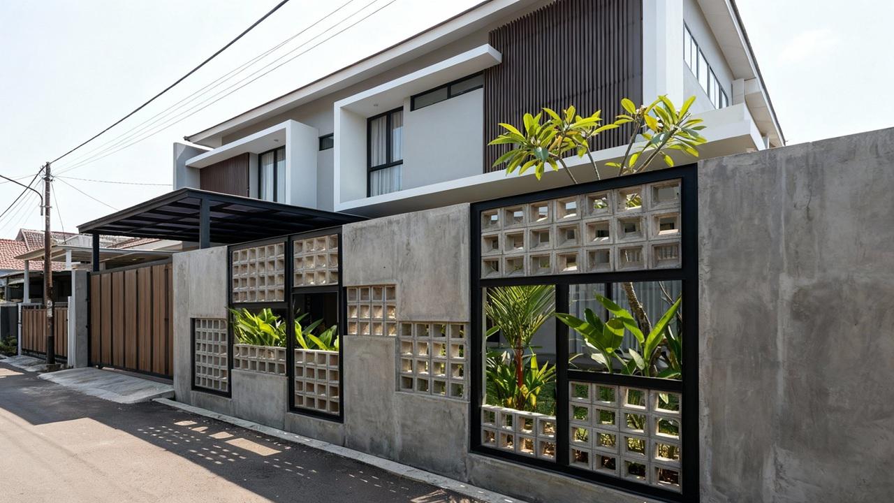 15 Model Pagar Rumah Beton Roster Berlubang Estetik Sirkulasi Udara ...