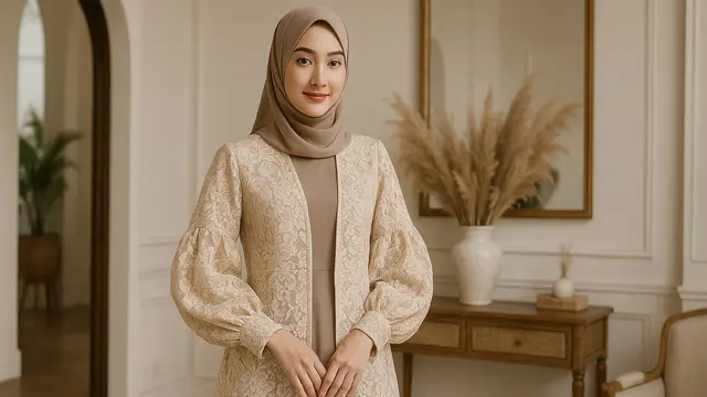 7 Model Cardigan Brokat untuk Gamis, Tampil Mewah Tanpa Berlebihan ...