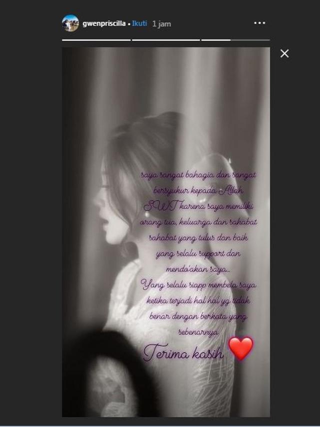 Dinikahi Mantan Suami Diana Pungky, Gwen Priscilla Curhat di Instagram ...