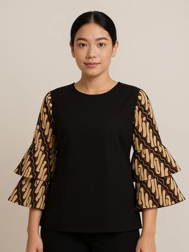 8 Model Batik Lengan Lonceng Dua Tingkat Kombinasi Polos dan Motif ...