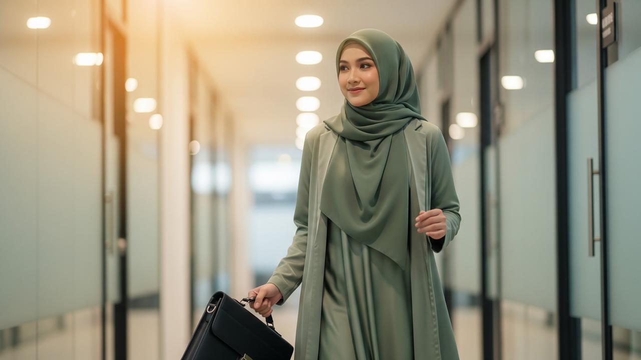 10 Model Gamis Satin Flowy dengan Outer Blazer Tipis Warna Senada ...