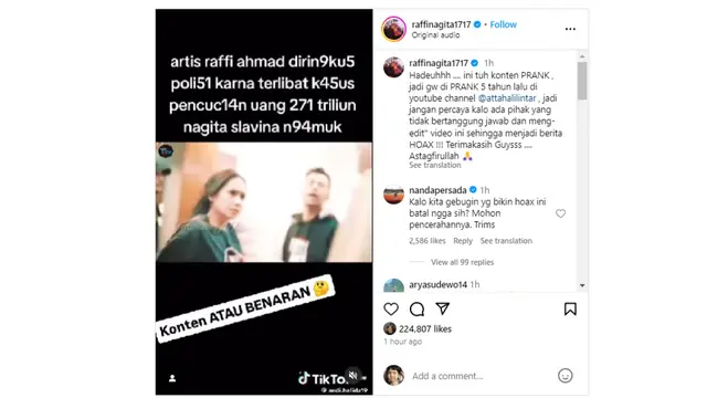 Raffi Ahmad Istighfar Konten Lawasnya Jadi Video Hoaks Terlibat Pencucian Uang Rp 271 Triliun ...