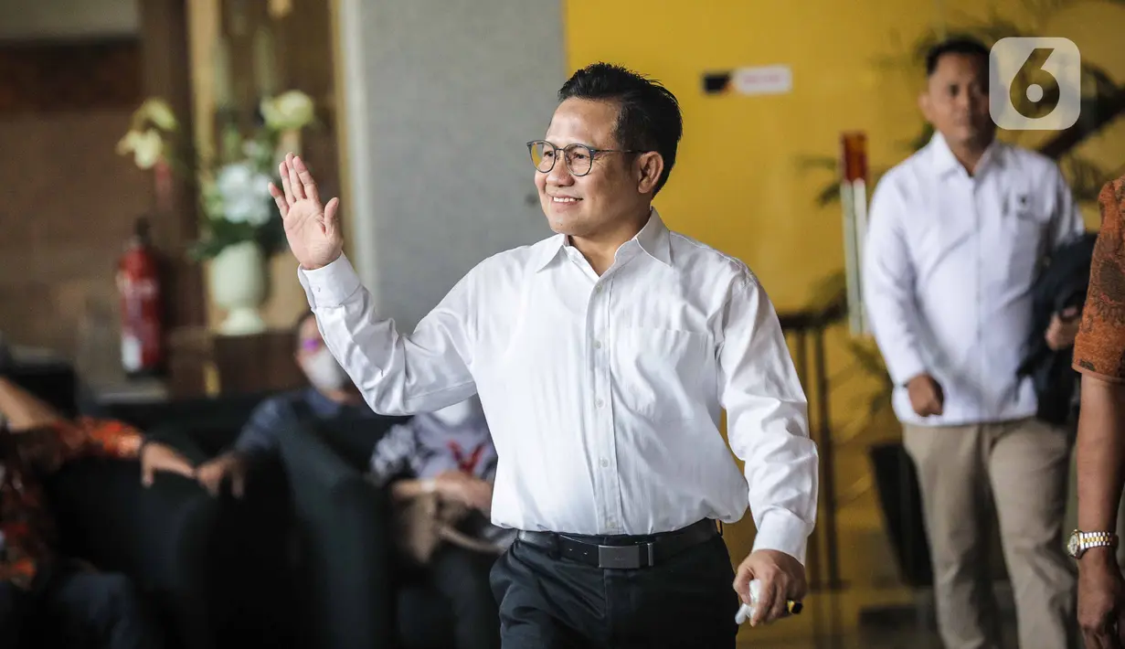 Momen Cak Imin Tiba di KPK Sebagai Saksi Korupsi Kemnaker - Foto Liputan6.com