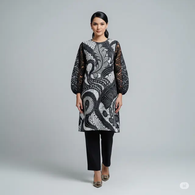 8 Model Tunik Batik Kombinasi Brokat Transparent Lengan Balon, Elegan ...