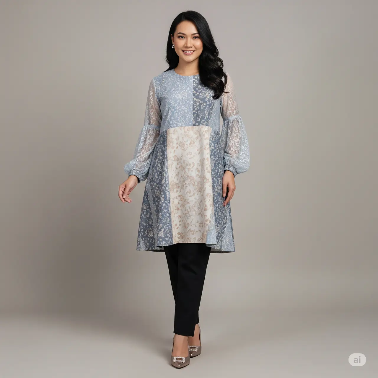 8 Model Tunik Batik Kombinasi Brokat Transparent Lengan Balon, Elegan ...