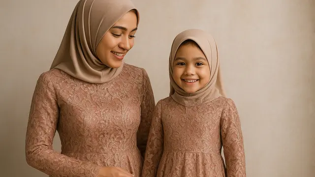 7 Inspirasi Gamis Kondangan Couple Ibu dan Anak Modern, Elegan dan ...