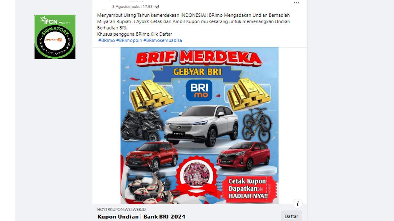 Cek Fakta: Tidak Benar BRI Bagikan Kupon Undian Sambut Ulang Tahun ...
