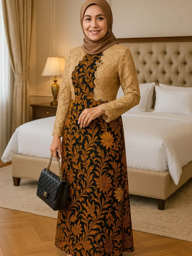 7 Model Gamis Batik Sutra untuk Kondangan dan Acara Resmi Ibu-ibu Usia ...