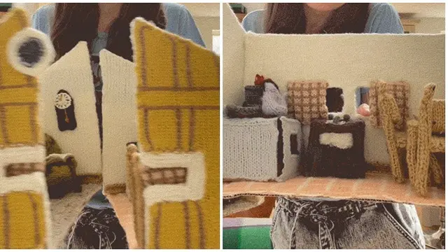 6 Potret Miniatur Ruangan dari Bahan Rajut, Detail Furniturnya Bikin ...
