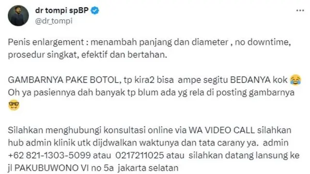 Tompi Umumkan Buka Jasa Perpanjang dan Perbesar Alat Vital Pria, Simak ...