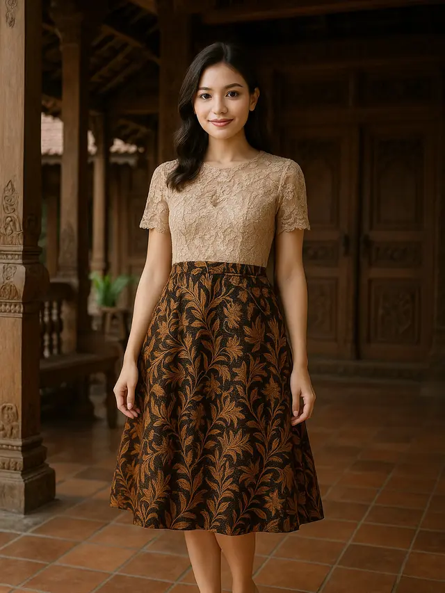 7 Model Dress Batik A-Line Kombinasi Brokat, Cocok untuk Tampil Ramping ...