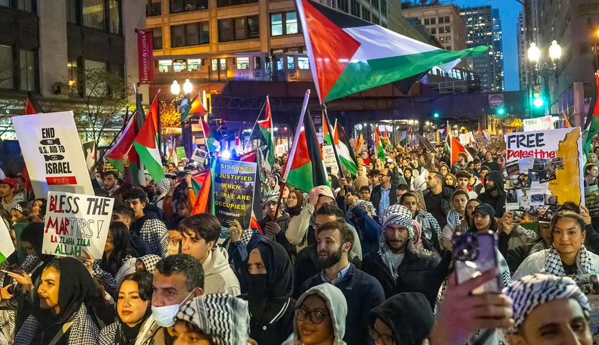 Massa Pendukung Palestina Gelar Long March di Chicago - Foto Liputan6.com
