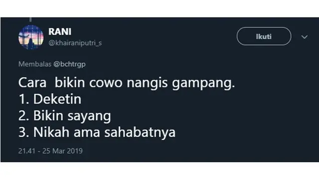 5 Cara Bikin Cowok Menangis ala Netizen Ini Kocak, Cewek Wajib Tahu ...