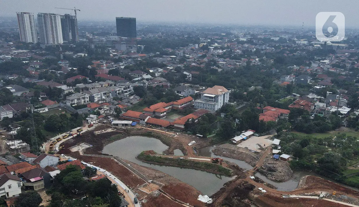Pantauan Udara Pembangunan Waduk Lebak Bulus - Foto Liputan6.com